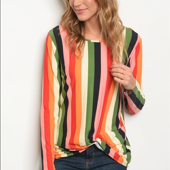 Tops | Colorful Striped Long Sleeve Top | Poshmark